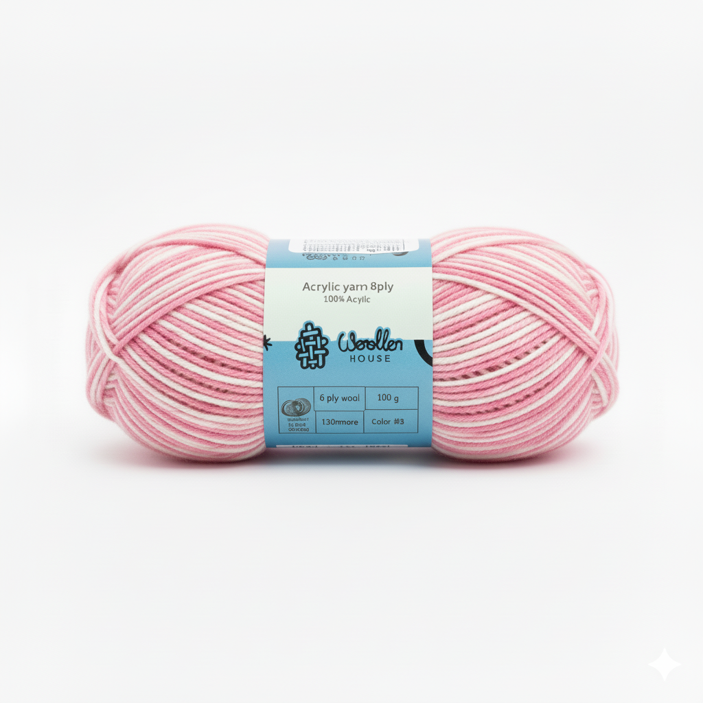 8 PLY Acrylic Yarn by Woollen House - White & Pink 7006 – Woollen house